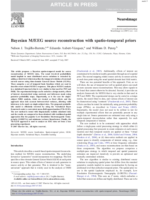 (PDF) Bayesian M/EEG source reconstruction with spatio-temporal priors (PDF) Bayesian M/EEG source reconstruction with spatio-temporal priors