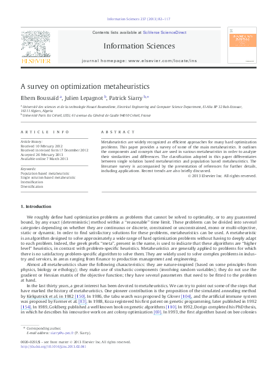 (PDF) A survey on optimization metaheuristics