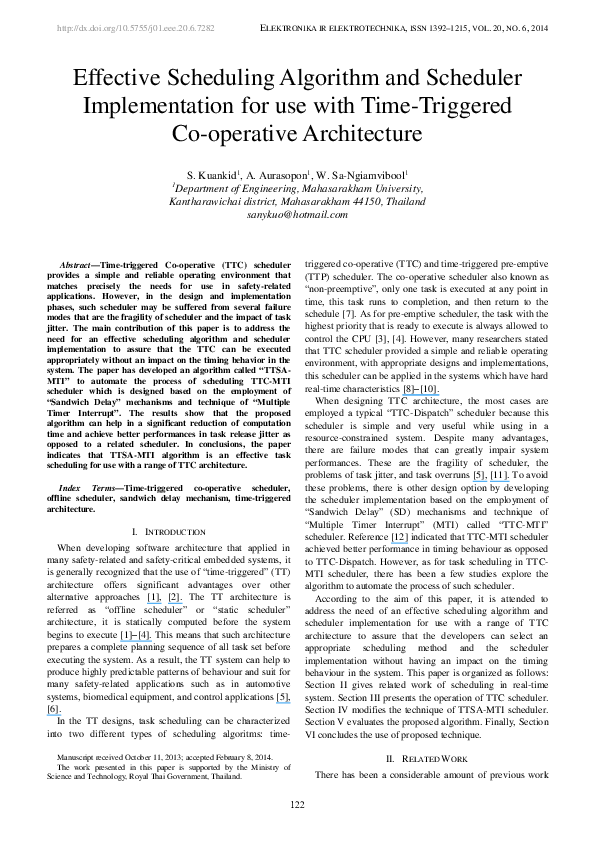 Pdf Effective Scheduling Algorithm And Scheduler Implementation For Use With Time Triggered Co
