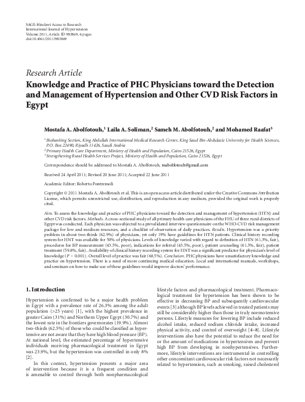 (PDF) Knowledge and Practice of PHC Physicians toward the Detection and ...