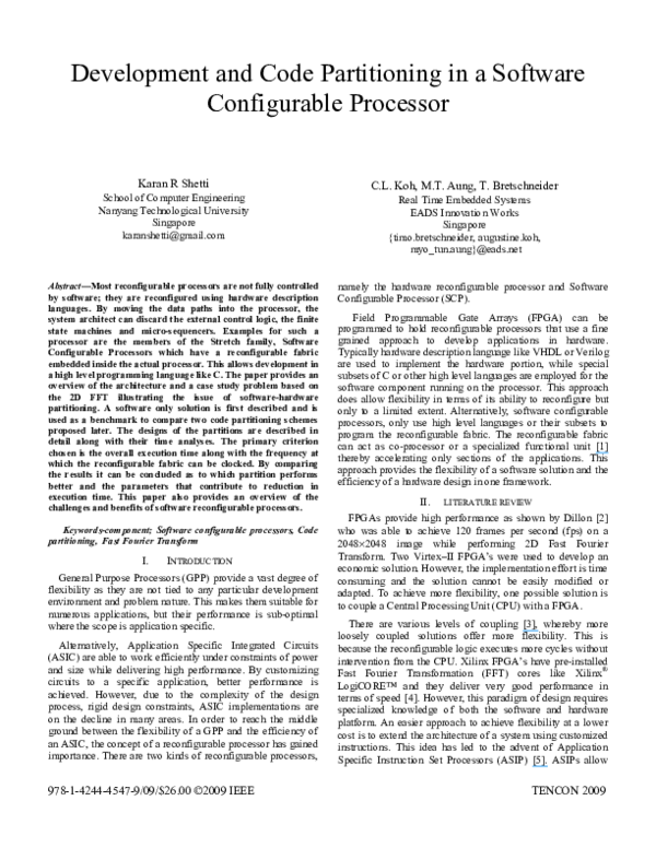 Pdf Development And Code Partitioning In A Software Configurable Processor Karan Shetti 9371