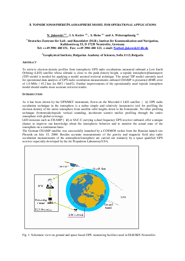 (PDF) A TOPSIDE IONOSPHERE /PLASMASPHERE MODEL FOR OPERATIONAL APPLICATIONS