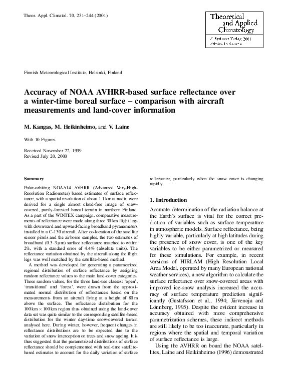 (PDF) Accuracy of NOAA AVHRR-based surface reflectance overa winter-time boreal surface ...