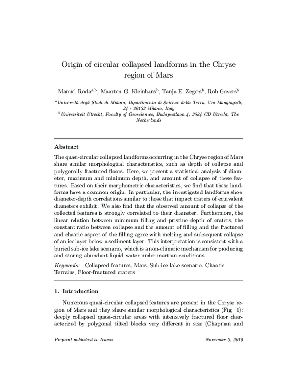 (PDF) Origin of circular collapsed landforms in the Chryse region of Mars