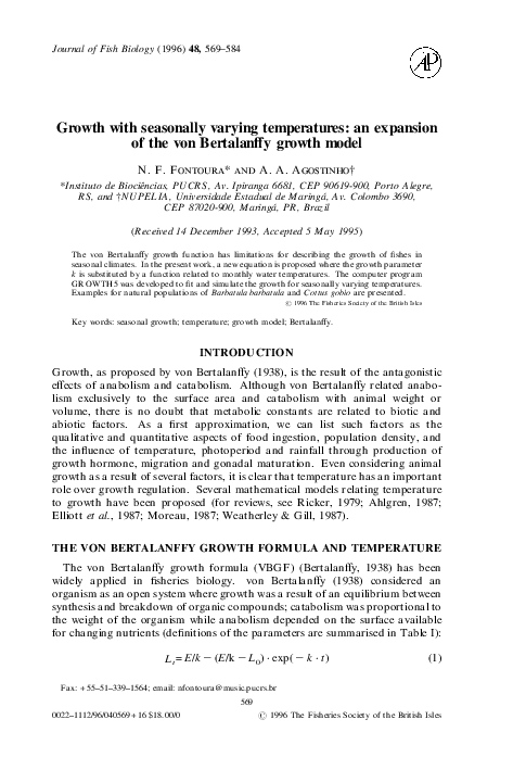 (PDF) Growth with seasonally varying temperatures: an expansion of the von Bertalanffy growth model