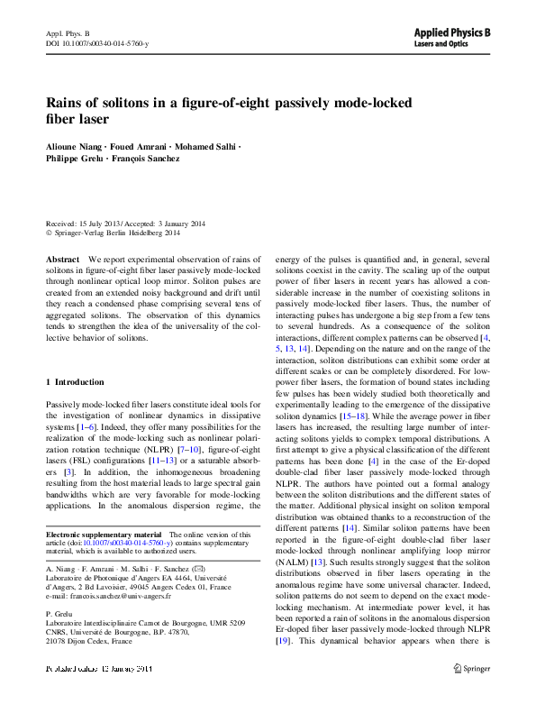 Pdf Rains Of Solitons In A Figure Of Eight Passively Mode Locked Fiber Laser