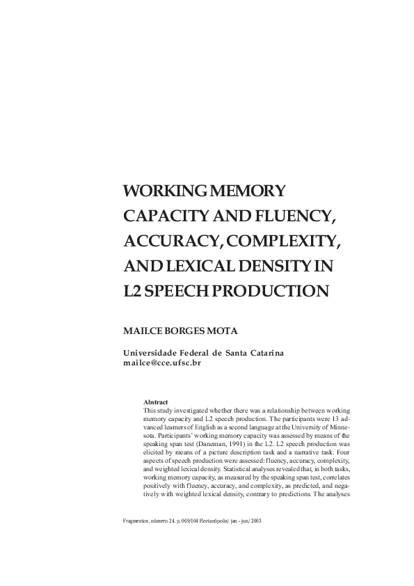 (PDF) Fortkamp, Mailce Borges Mota. (2003). Working memory capacity and fluency, accuracy ...