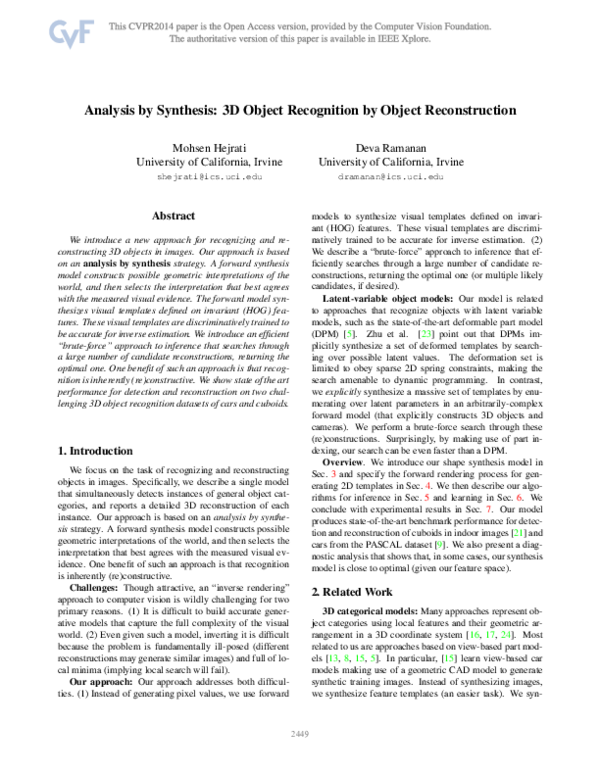 (PDF) Analysis by Synthesis: 3D Object Recognition by Object ... (PDF) Analysis by Synthesis: 3D Object Recognition by Object ...