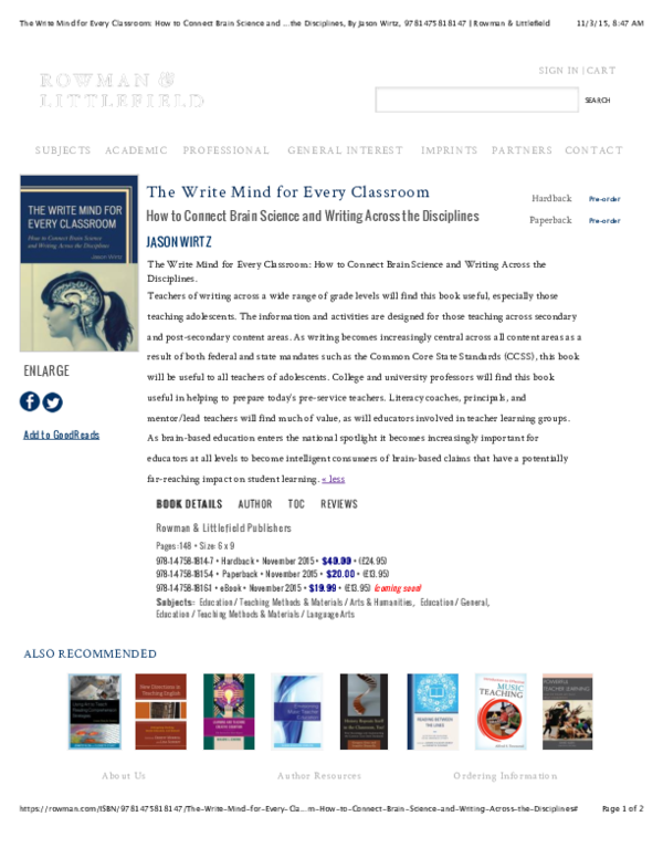 (PDF) The Write Mind for Every Classroom: How to Connect Brain Science ...