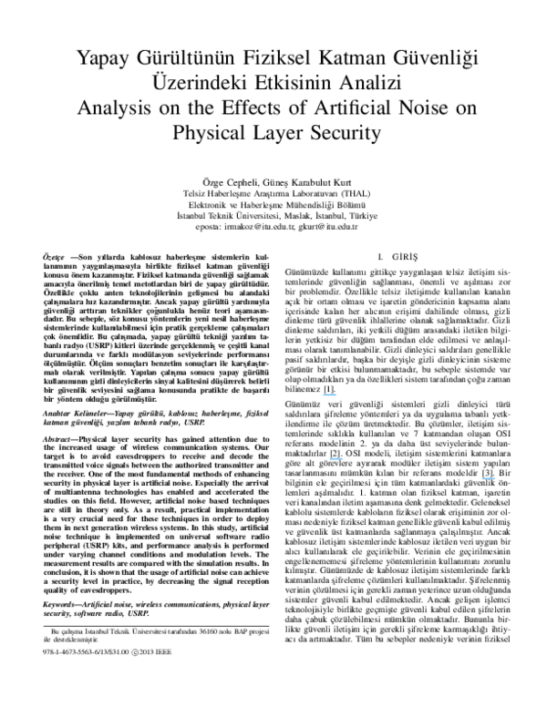 (PDF) Analysis on the effects of artificial noise on physical layer security | Yapay gürültünün ...