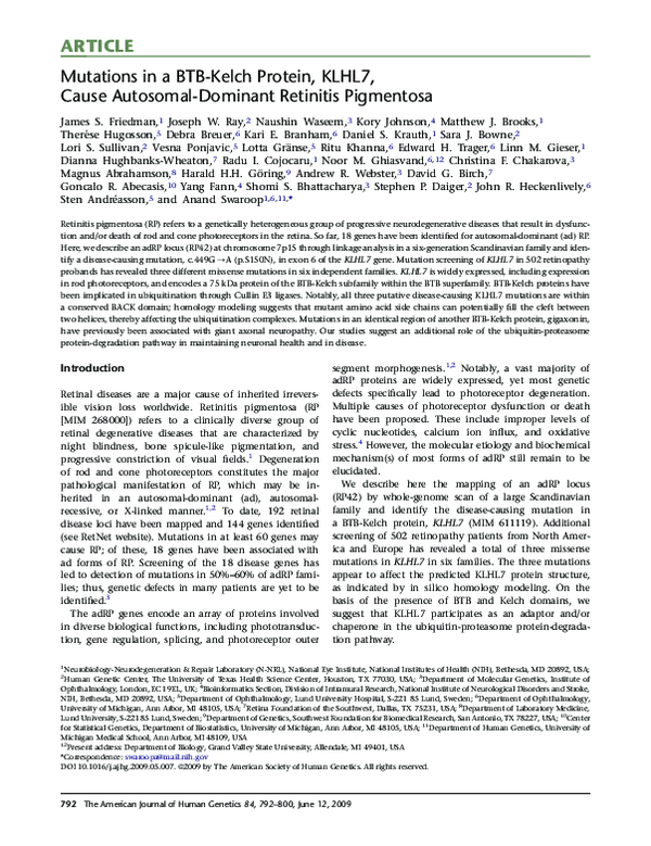 (PDF) Mutations in a BTB-Kelch Protein, KLHL7, Cause Autosomal-Dominant ...