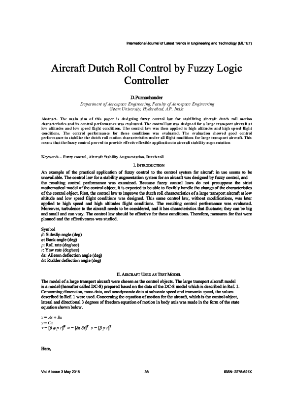(PDF) Aircraft Dutch Roll Control by Fuzzy Logic Controller