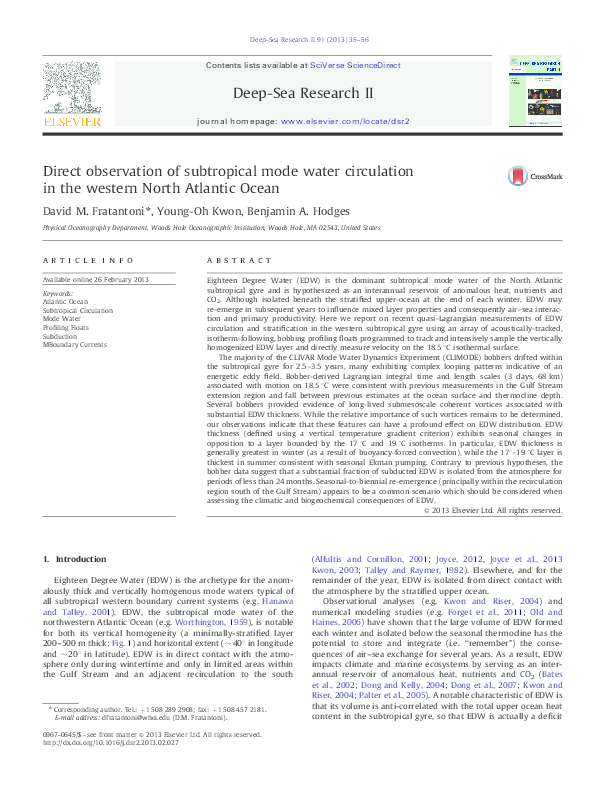 (PDF) Direct observation of subtropical mode water circulation in the ...