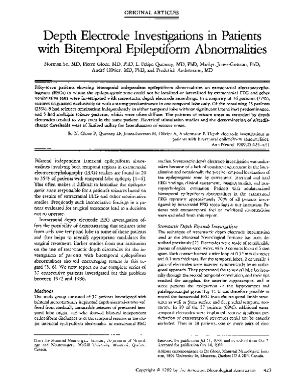 (PDF) Depth electrode investigations in patients with bitemporal ...