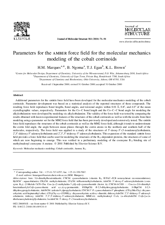 (PDF) Parameters for the amber force field for the molecular mechanics ...