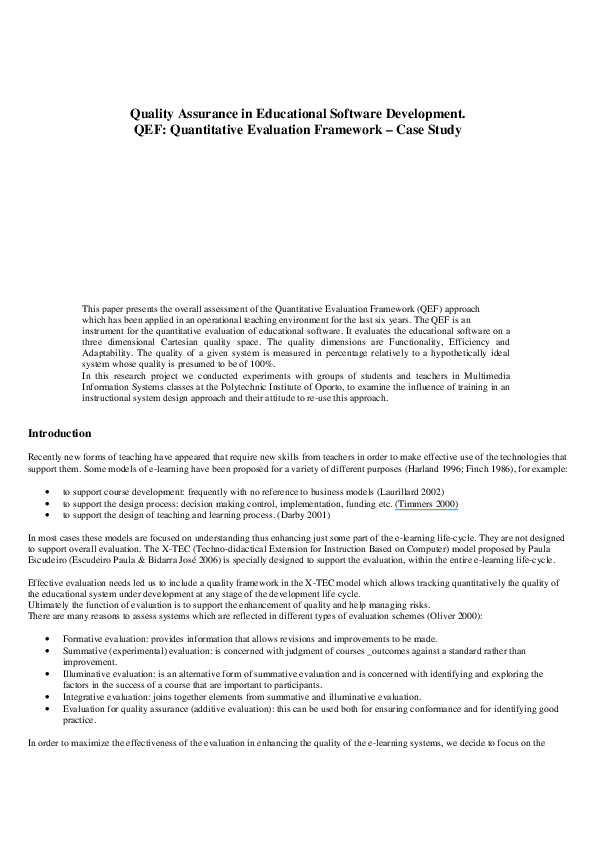 (PDF) Quality Assurance in Educational Software Development. QEF ...