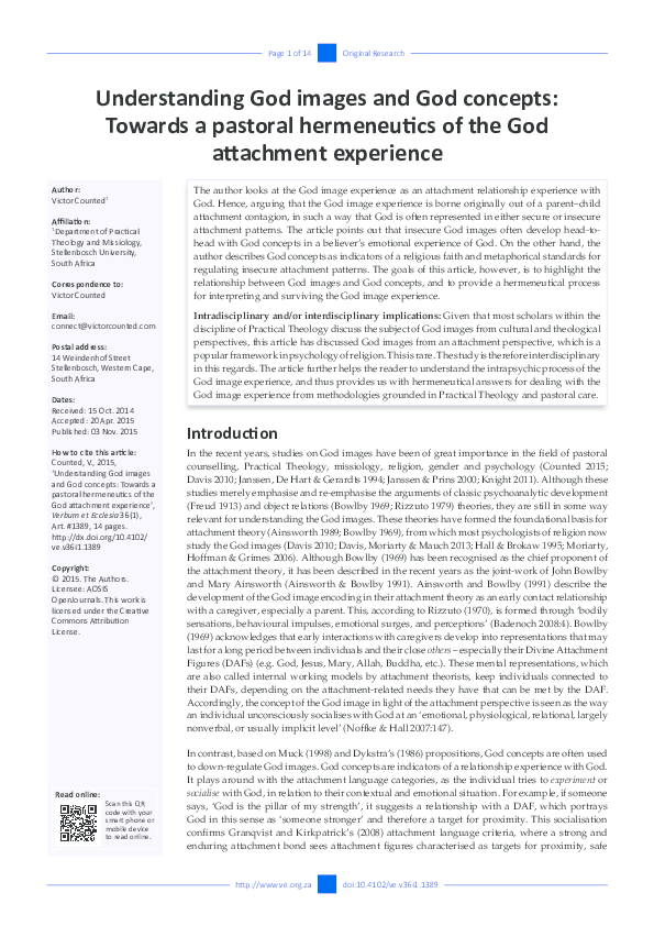 (PDF) Understanding God images and God concepts: Towards a pastoral ...