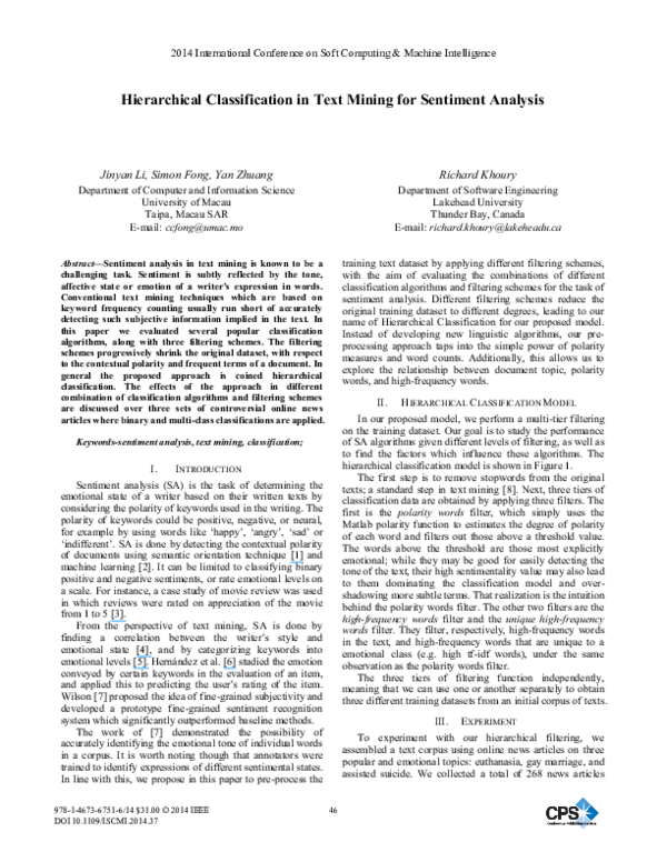 (PDF) Hierarchical Classification in Text Mining for Sentiment Analysis