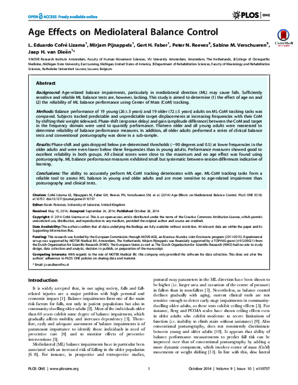 (PDF) Age Effects on Mediolateral Balance Control