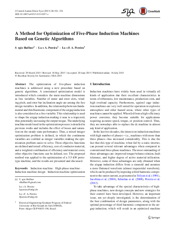 Pdf A Method For Optimization Of Five Phase Induction Machines Based On Genetic Algorithms