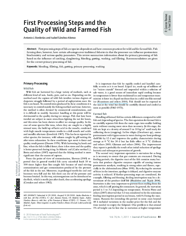 (PDF) First Processing Steps and the Quality of Wild and Farmed Fish