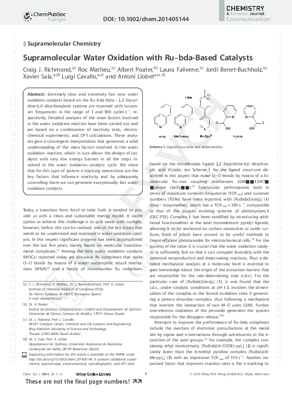 (PDF) Supramolecular Water Oxidation with Ru-bda-Based Catalysts