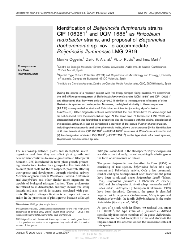 (PDF) Identification of Beijerinckia fluminensis strains CIP 106281T ...