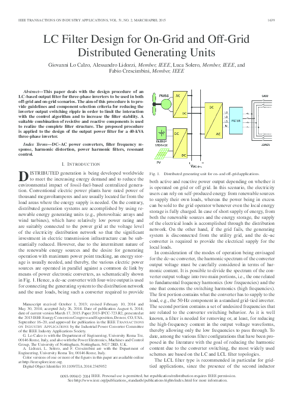 (PDF) LC Filter Design for On-Grid and Off-Grid Distributed Generating Units