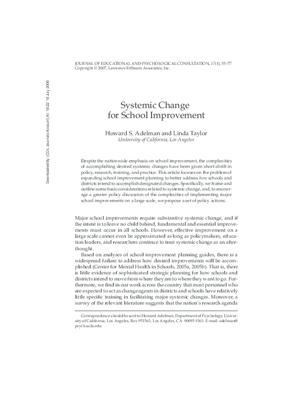 (PDF) Systemic Change for School Improvement