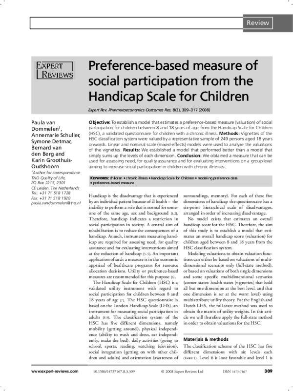 (PDF) Preference-based measure of social participation from the ...