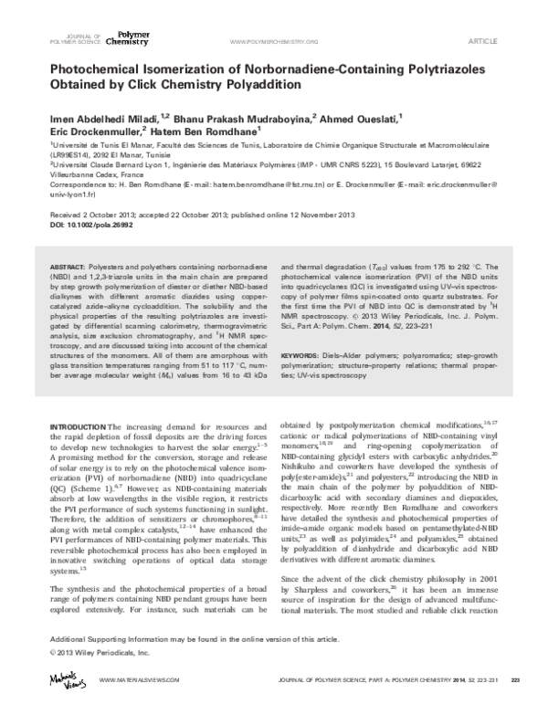 (PDF) Photochemical isomerization of norbornadiene-containing ...