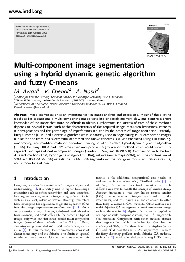 Pdf Multi Component Image Segmentation Using A Hybrid Dynamic Genetic