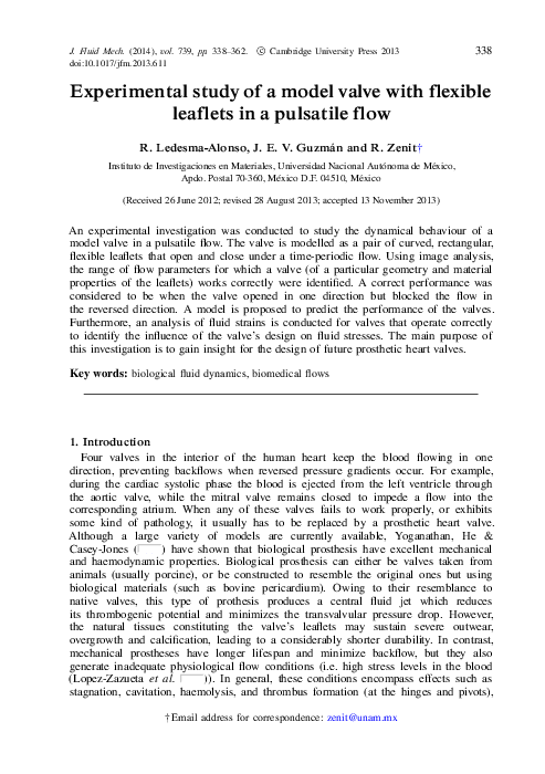 (PDF) Experimental study of a model valve with flexible leaflets in a pulsatile flow