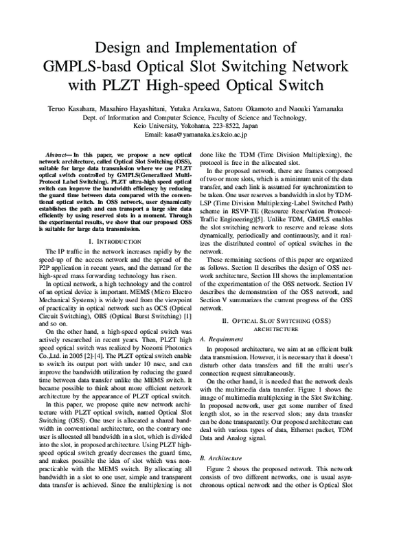 (PDF) Design and Implementation of GMPLS-basd Optical Slot Switching ...