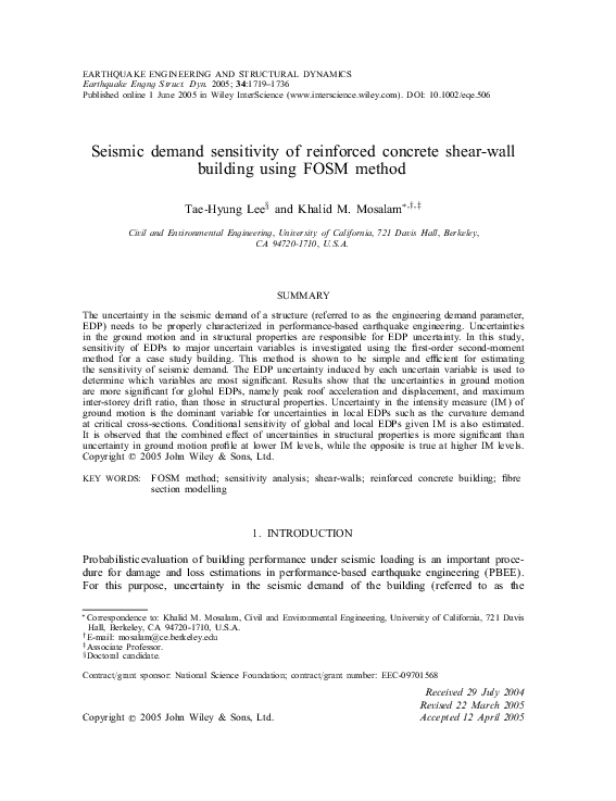 (PDF) Seismic demand sensitivity of reinforced concrete shear-wall building using FOSM method