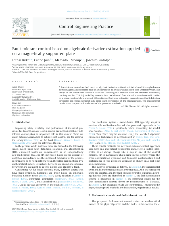 (PDF) Fault-tolerant control based on algebraic derivative estimation applied on a magnetically ...