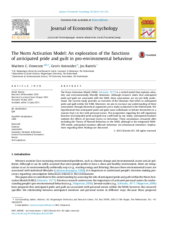 (PDF) The Norm Activation Model: An exploration of the functions of ...