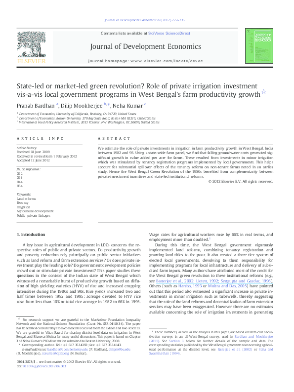 (PDF) State-led or market-led green revolution? Role of private ...
