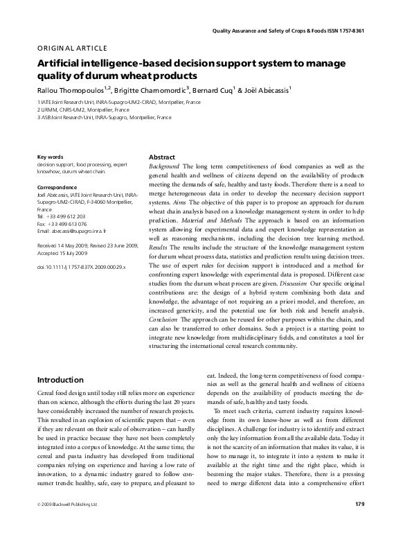 (PDF) Artificial intelligence-based decision support system to manage quality of durum wheat ...