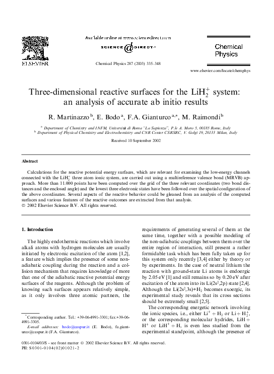 (PDF) Three-dimensional reactive surfaces for the LiH2+ system: an ...