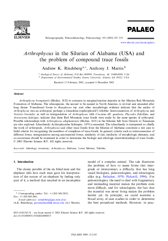 (PDF) Arthrophycus in the Silurian of Alabama (USA) and the problem of ...