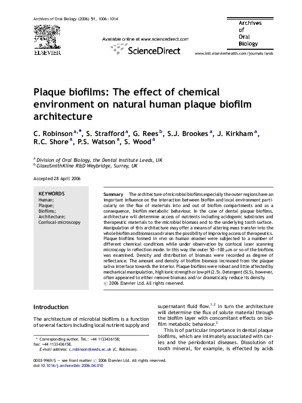 (PDF) Plaque biofilms: The effect of chemical environment on natural ...