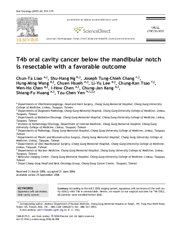 (PDF) T4b oral cavity cancer below the mandibular notch is resectable ...