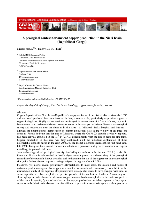 A geological context for ancient copper production in the Niari basin ...