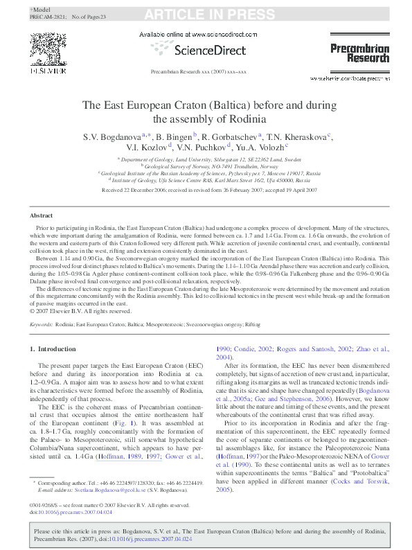 (PDF) The East European Craton (Baltica) before and during the assembly ...