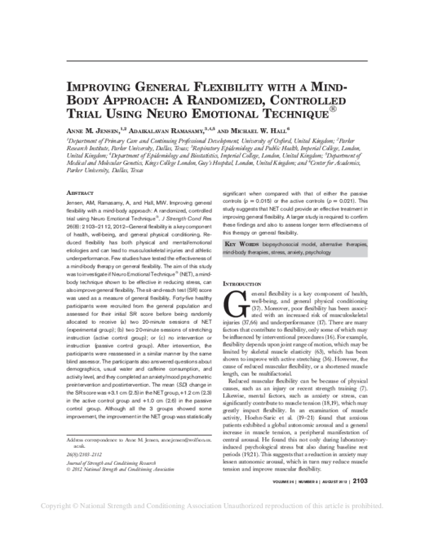 (PDF) Improving General Flexibility with a Mind-Body Approach