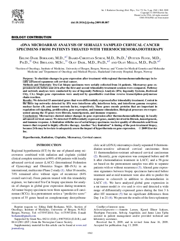 (PDF) cDNA Microarray Analysis of Serially Sampled Cervical Cancer ...