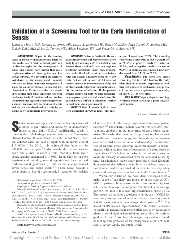 Pdf Validation Of A Screening Tool For The Early Identification Of Sepsis