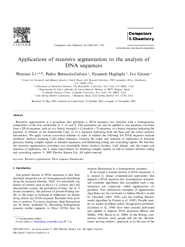 Pdf Applications Of Recursive Segmentation To The Analysis Of Dna