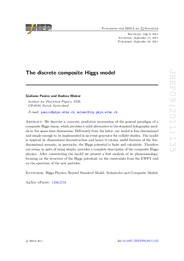 (PDF) The discrete composite Higgs model